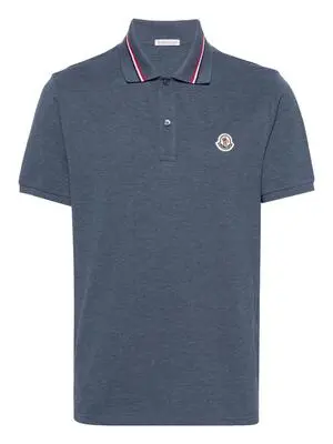 Moncler Logo-patch Piqué Polo Shirt - Blue