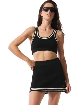 Alo Yoga Tennis Club Sweater Knit Bra Top - Black/ivory