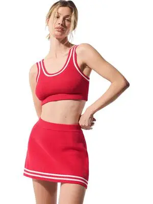Alo Yoga Tennis Club Sweater Knit Bra Top - Candy Red/white