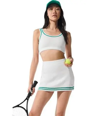 Alo Yoga Tennis Club Sweater Knit Bra Top - White/spruce Green