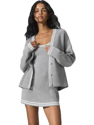 Alo Yoga Tennis Club Sweater Knit Cardigan Top - Athletic Heather Grey/white