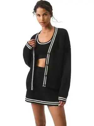 Alo Yoga Tennis Club Sweater Knit Cardigan Top - Black/ivory