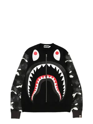 BAPE Metal Zip Big Shark Wide Crewneck Sweatshirt Black