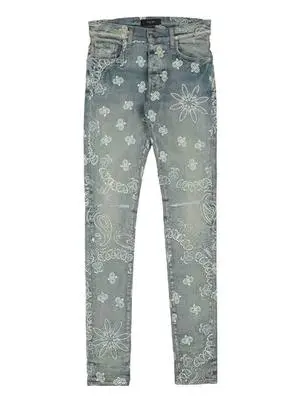 Amiri Flocked Paisley Bandana Jeans - Clay Indigo