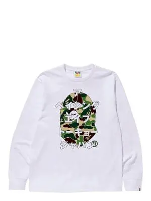 A BATHING APE Abc Camo Japanese Letters Long Sleeve Tee Shirt - White/green