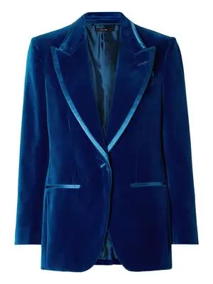TOM FORD Silk Satin-trimmed Cotton-velvet Blazer - Blue