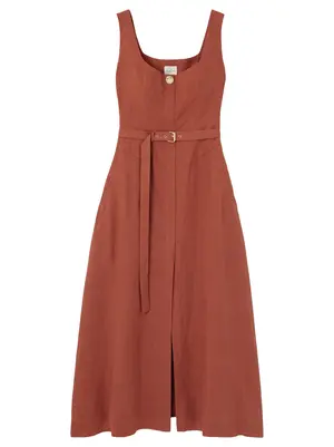 LE KASHA Belted Linen Midi Dress