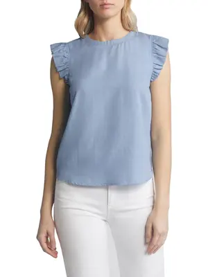 Wit & Wisdom Wit & Wisdom Ruffle Sleeve Top Horizon Blue