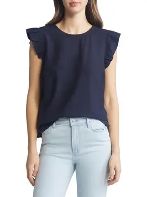 Wit & Wisdom Wit & Wisdom Ruffle Sleeve Top Navy