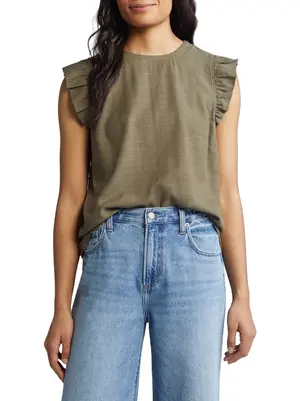 Wit & Wisdom Wit & Wisdom Ruffle Sleeve Top Olive Drab
