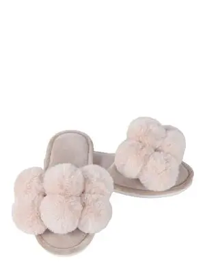 MEMOI Luxe Faux Fur Pom Slipper - Blush