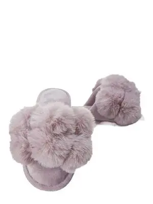 MEMOI Luxe Faux Fur Pom Slipper - Lavender