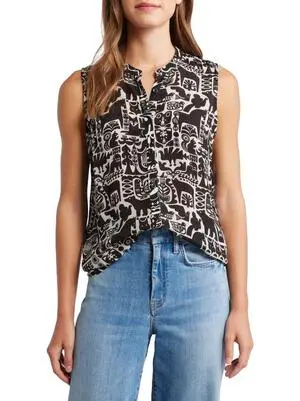 APNY Print Chiffon Sleeveless Top - Black/ White