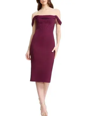 Dress The Population Vickie Off-the-shoulder Corset Midi Dress - Dark Cherry