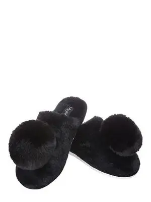 MEMOI Gloria Faux Fur Pom Slipper - Black