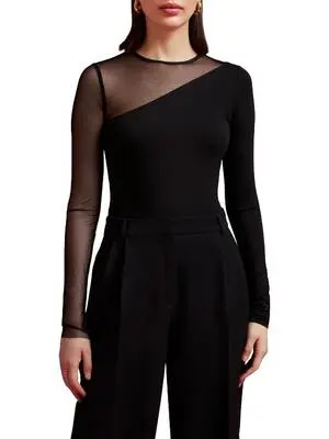 MARCELLA Milo Long Sleeve Mesh & Jersey Top - Black