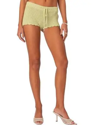 EDIKTED Danika Open Stitch Drawstring Shorts - Sage