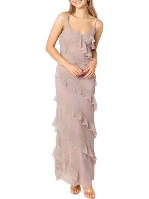 PETAL & PUP Ciao Shimmer Ruffle Gown - Dusty Lavender