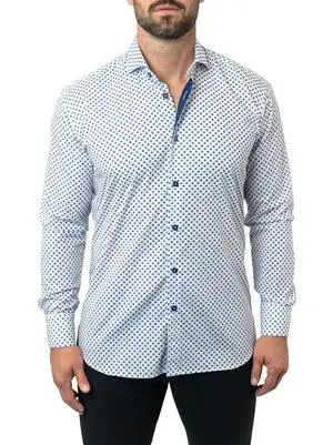 MACEOO Einstein Dot Print Contemporary Fit Button-up Shirt - White