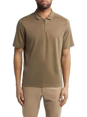 Johnston & Murphy Vintage Bird's Eye Quarter Zip Polo - Olive