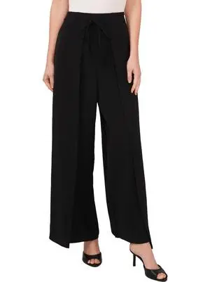 CECE DUPRAZ Tie-front Overlay Wide Leg Pants - Rich Black