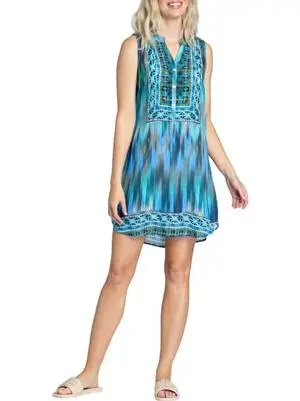 APNY Print Sleeveless Chiffon Shift Dress - Blue Multi