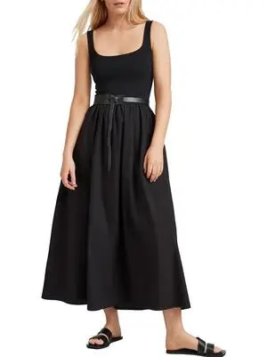 MARCELLA Clara Ponte & Cotton Midi A-line Dress - Black