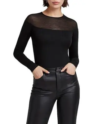 MARCELLA Pearl Sheer Yoke Jersey Top - Black