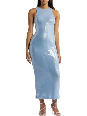 RARE LONDON Sequin Sleeveless Maxi Dress - Baby Blue