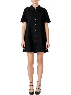 English Factory Washed Denim Mini Dress - Black