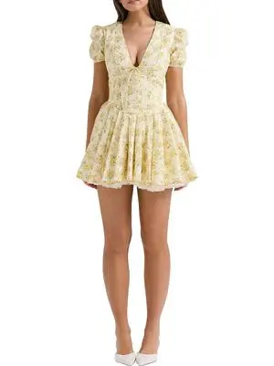 House Of Cb Imani Floral Mini Dress - Yellow Floral Print