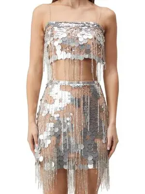 NASTY GAL Paillette Beaded Fringe Crop Top