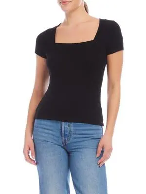 Fifteen Twenty Mindy Square Neck Rib Top - Black