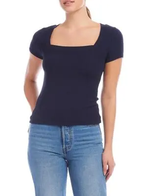Fifteen Twenty Mindy Square Neck Rib Top - Navy
