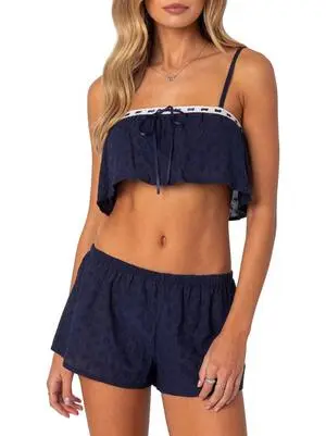 EDIKTED Edan Cotton Eyelet Crop Top - Navy