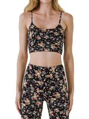 GREY LAB Floral Crop Tank - Black Multi