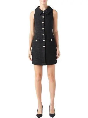 Endless Rose Button-front Tweed Minidress - Black
