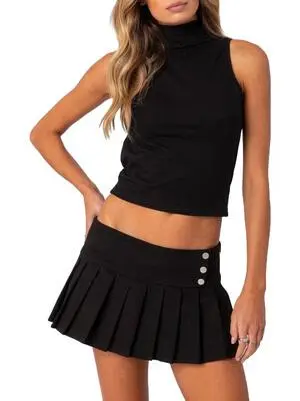 EDIKTED Mock Neck Open Back Crop Top - Black