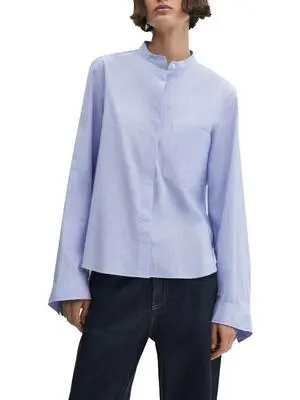 Mango Band Collar Cotton Shirt - Blue