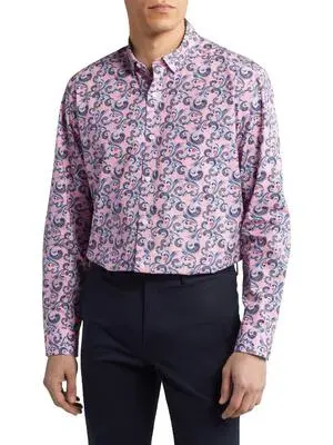 Johnston & Murphy Paisley Print Cotton Button-up Shirt - Pink