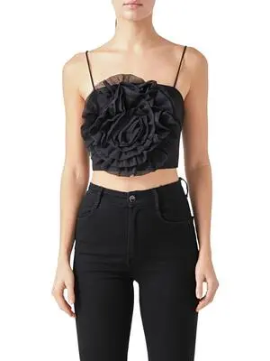 Endless Rose Organza Flower Crop Top - Black