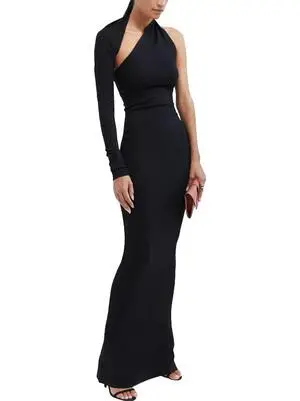MARCELLA Manhattan One-shoulder Ponte Knit Gown - Black