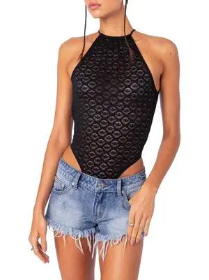 EDIKTED Lace Halter Bodysuit - Black