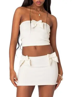 EDIKTED Gabriella Bow Crop Tube Top - White