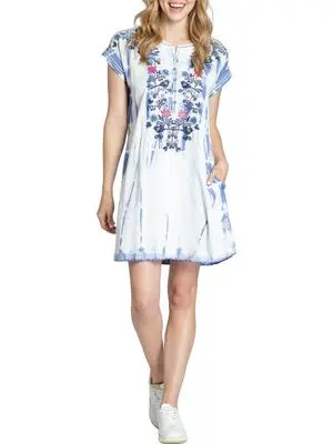 APNY Embroidered Tie-dye Shift Dress - Indigo Tiedye
