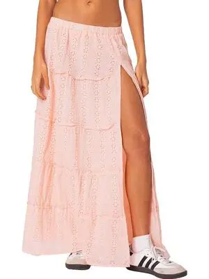 EDIKTED Tiered Cotton Eyelet Maxi Skirt - Light-pink