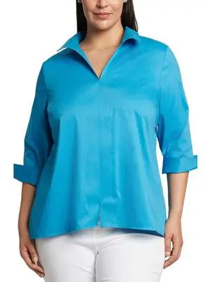 Foxcroft Foxcroft Agnes Cotton-Blend Popover Top True Blue