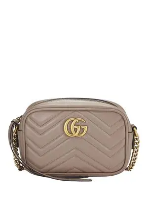 Gucci Leather Gg Marmont Crossbody - Beige