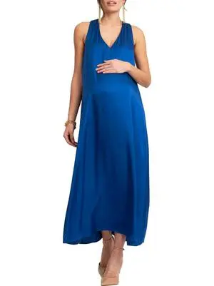 Seraphine Convertible Satin Maxi Maternity Dress Cobalt
