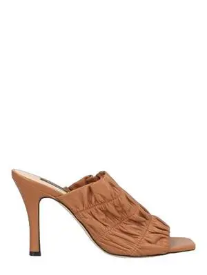 Pinko Leather Sandals With Frills - Brown